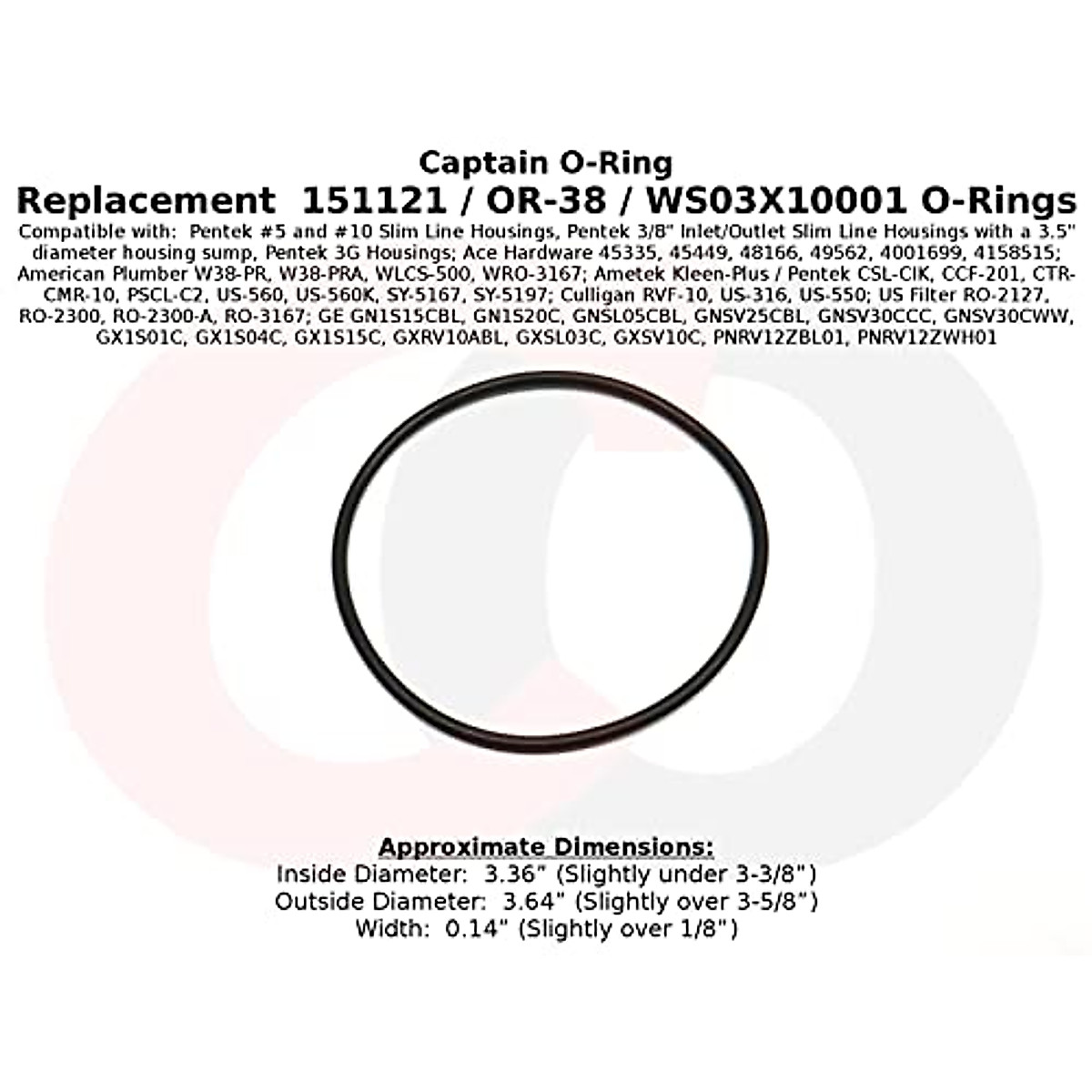 Captain O-Ring - Replacement for Pentek 151121 / OR-38 / WS03X10001 / 10800-034 Water Filter Housing ORing Gasket Seal (3 Pack)