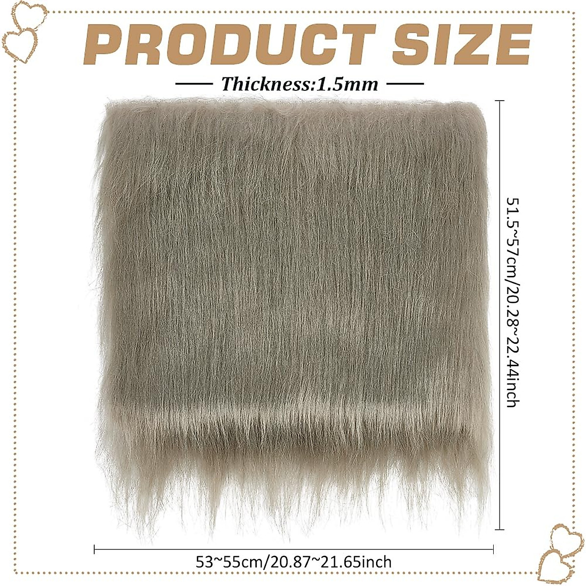 FINGERINSPIRE Faux Fur Fabric 21.7x21.7 Inch Rectangle Shaggy Plush Fluffy Fuzzy Fur Patch Gray Precut Faux Fur Square Fabric Sewing Fur Cuts for Fursuit Cosplay Costume Dwarf Craft Supply Decoration
