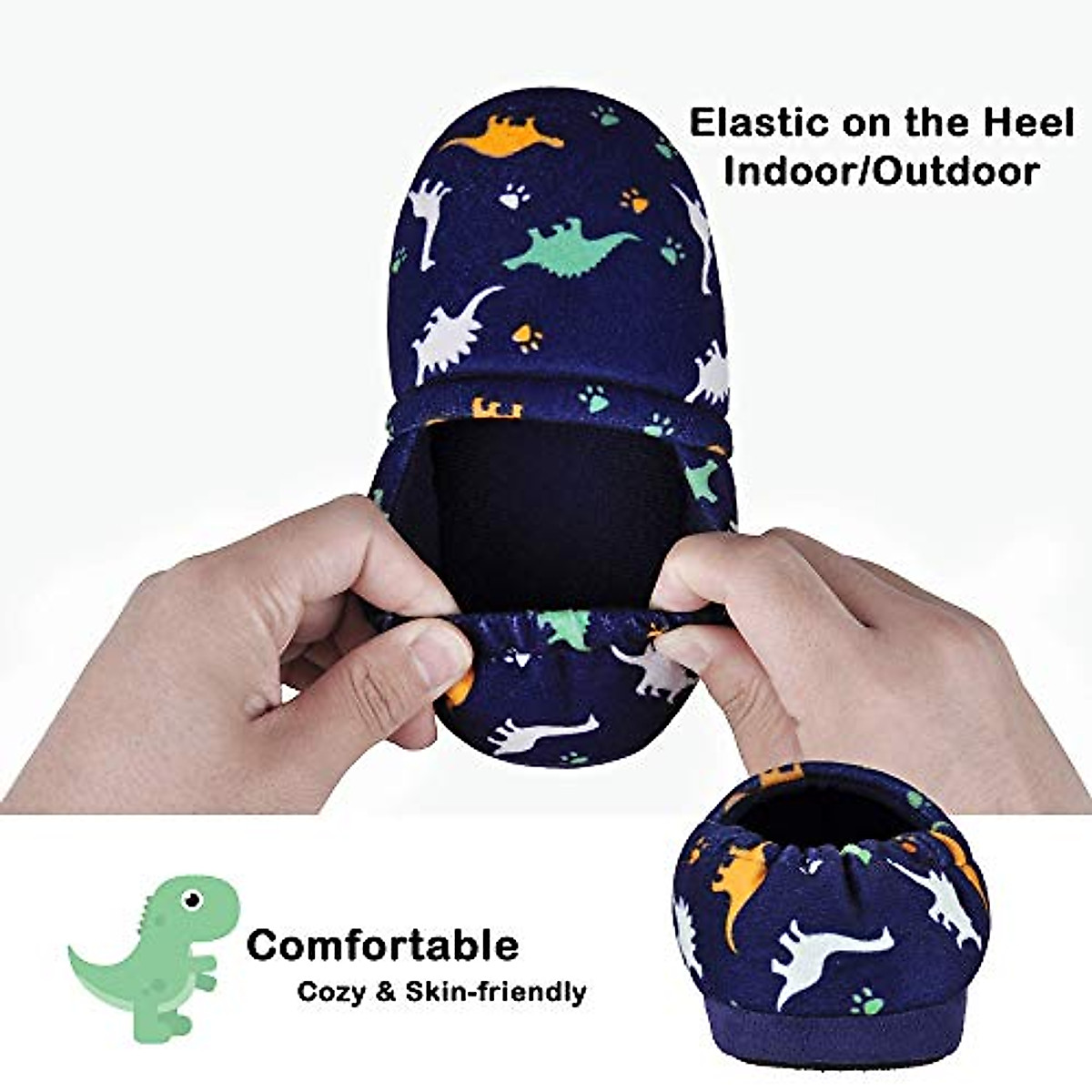 FUPPIA Boys Slippers for Kids Cozy Lining Bedroom Shoes Elastic Heel Dark Blue Size 4 5 US