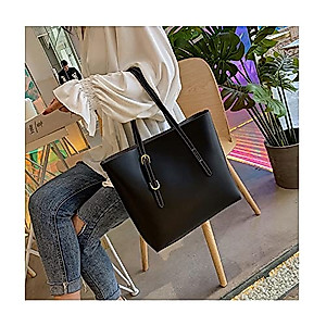 WPYYI Leather Bucket Composite Bags for Women Large Capacity Shoulder Bags Casual Tote (Color : Black, Size : 36x30cm)