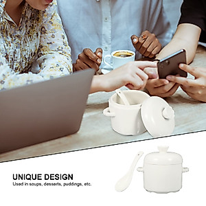 Hemoton Ceramic Stewing Bowl Pot Set: Ceramic Stew Bowl Soup Bowl with Lid Dessert Bowl Pot 460ml