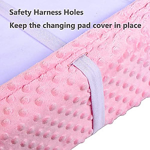 Nozaam - Baby Plush Minky Dot Changing Pad Cover - Ultra-Soft Stretchy Fitted Cover for Standard Nursery Changing Pad (Pink)