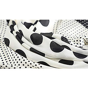 ANDANTINO 100% Pure Mulberry Silk Scarf 35" Large Square Lightweight Headscarf –Women’s Hair Wraps-With Gift Packed (Black&White Polka Dots)