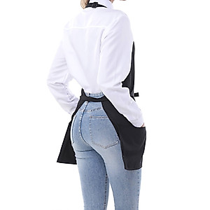 Y.F.H sunbest Chef Apron 3 Pocket Short Apron Adjustable Halter Apron Waitress Apron Kitchen Aprons for Cooking Women Black