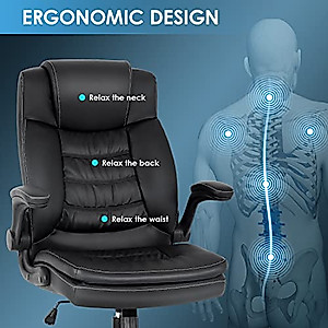 Office Chair Desk Chair Computer Chair with Lumbar Support Adjustable Armrest Task Chair Rolling Swivel PU Leather H High Back Ergonomic Chair for Back Pain (Black)