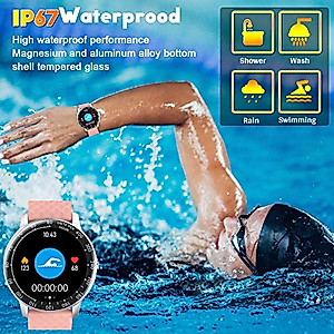 Peakfun Smart Watch with Heart Rate Blood Pressure Monitor IP67 Waterproof Bluetooth Smartwatch Smart Sports Activity Tracker Watch for Men Women Kids Android iOS Phones Pink