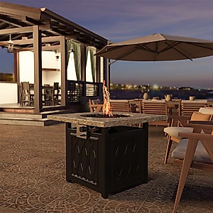 32in Fire Pit Table 50,000 BTU Square Propane Gas Firepit Table Gas Fire Table Auto Ignition Coffee Table with Waterproof Cover Lava Rocks for Outside Patio,Brown