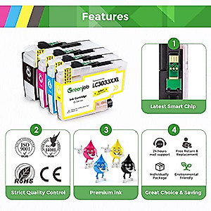 Greenjob Compatible Ink Cartridge Replacement for Brother LC3033 XXL LC3033XXL 3033 LC3035 3035 Work for MFC-J995DW MFC-J995DWXL MFC-J815DW MFC-J805DW MFC-J805DWXL Printer (BK/C/M/Y), 4 Packs