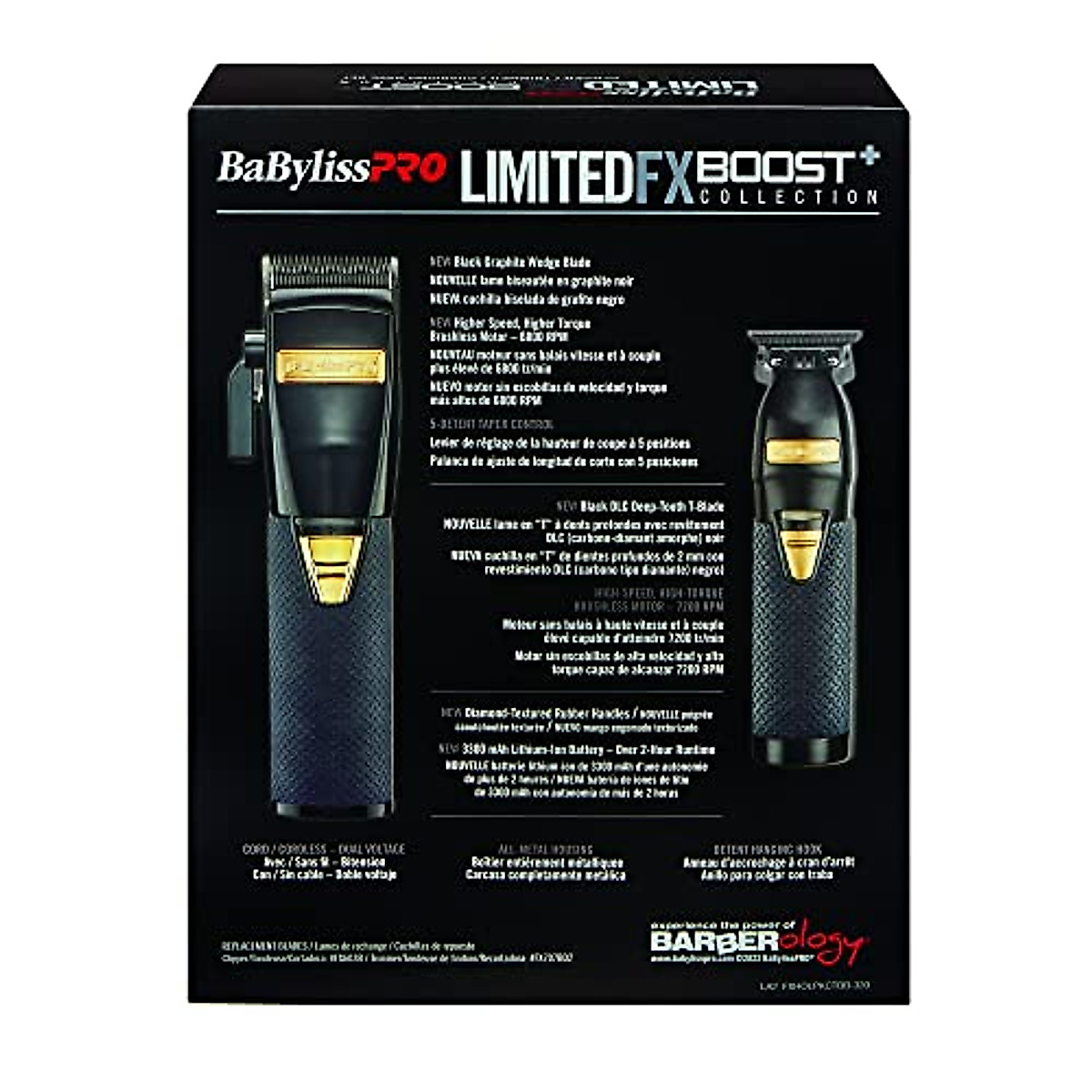 BaBylissPRO LIMITEDFX BOOST+ Collection: Clipper, Trimmer, and bases - Black, Unisex Adult