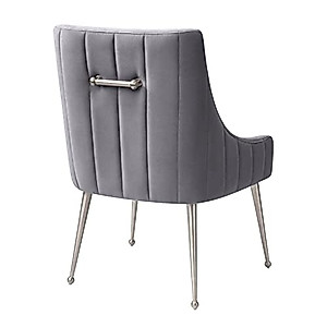 MEXIYA Irina Dining Chair Modern Light Grey Easy Clean Velvet Upholstered Side Chair with Brushed Silver Leg