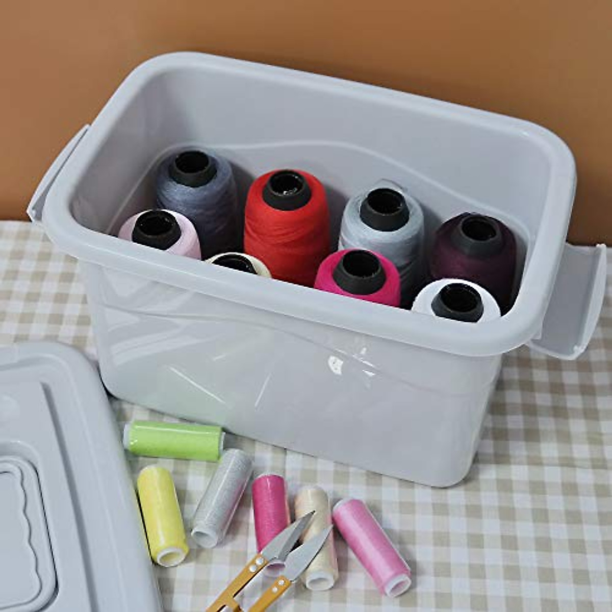 Readsky 6-Pack 5 L Plastic Storage Bin with Lid and Handle, Grey