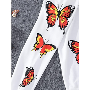 SOLY HUX Girl's Butterfly Print Cami Tops & High Low Hem Short Sleeve T Shirt with Sweatpants 3 Piece White Butterfly 10Y