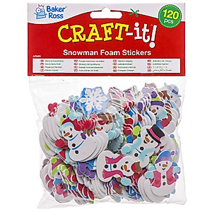 Baker Ross AR685 Snowman Foam Stickers - Pack of 120, for Kids' Christmas Crafts and Art Projects, Cards, Party Bags, and Ornaments, White