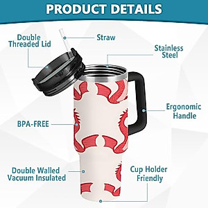 Flradish 30oz Tumbler with Handle, Red Dragon Pattern Stainless Steel Tumbler with Lid and Straws Double Wall Vacuum Insulated Leakproof Coffee Travel Mug