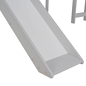 Merax Twin Kids Wood Low Loft Bed with Ladders/Slide Loft Bunk Bed for Juniors, No Box Spring Needed, Walnut