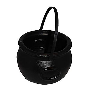 Black Plastic Planter, Antique, Cast Iron Looking Cauldron Kettle Flower Pot 8" with Handle, Early American Style