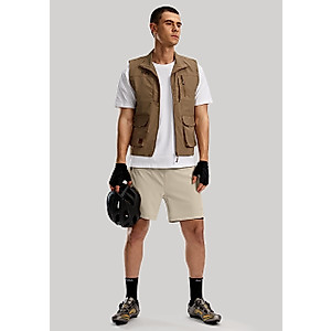 Men's Mountain Bike Shorts 3D Padded Loose-fit Biking Riding Cycling Bicycle Biker Cycle Padding Shorts for Men Zipper Pockets(Light Khaki,XXXL)