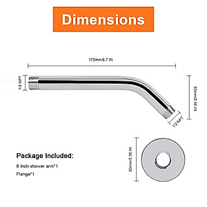 HarJue Shower Arm with Flange and Teflon Tape, Wall Mounted Shower Pipe Arm 304 Stainless Steel Extension Arm for Fixed Shower Head & Handheld Showerhead (6 Inch, Chrome)