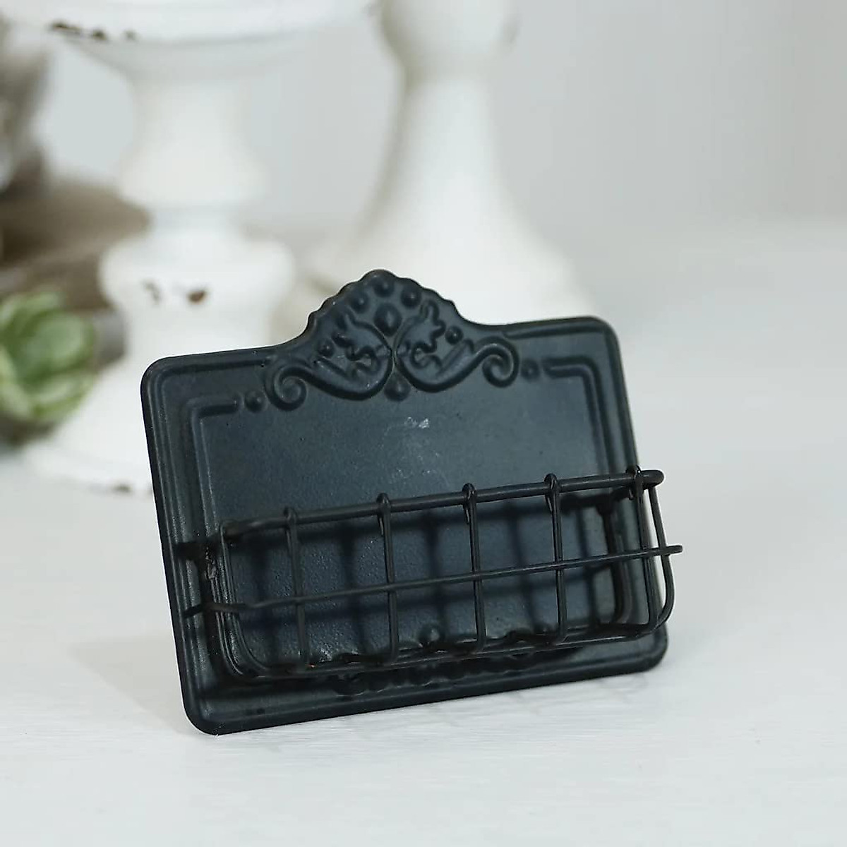 VIP Home & Garden MT2154 Vintage Style Business Card Holder, Antiqued, Dark Brown Finish, Metal