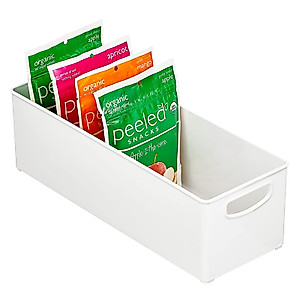 mDesign Plastic Stackable Kitchen Organizer - Storage Bin with Handles for Refrigerator, Freezer, Cabinet, and Pantry Shelves Organization - Food Container - Ligne Collection - 4 Pack - White