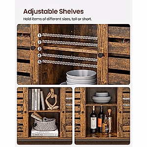 VASAGLE Buffet Cabinet, Sideboard Storage Cabinets with Compartments, Adjustable Shelves, Louvered Doors, 13.8 x 39.4 x 32.1 Inches, Rustic Brown and Black