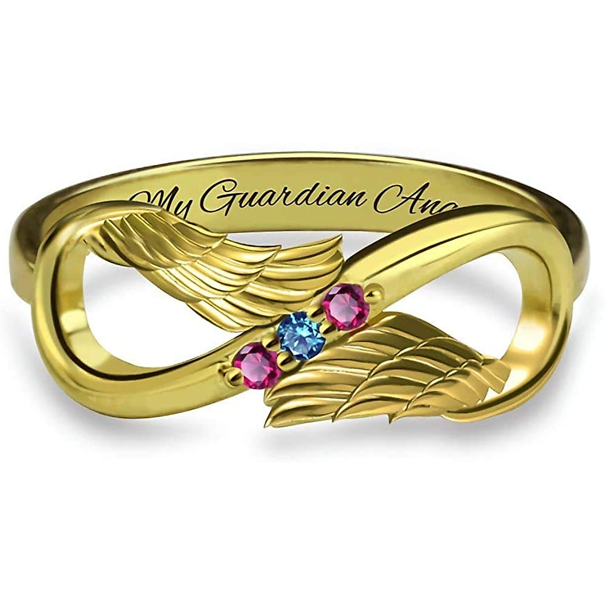 EBAT Angel Wings Ring for Women Angels Wing Birthstone Rings Mothers Day With 3 Birthstones Mother Daughter Ring Infinity Personalized Engraved Custom Name Sterling Silver Mom (1)