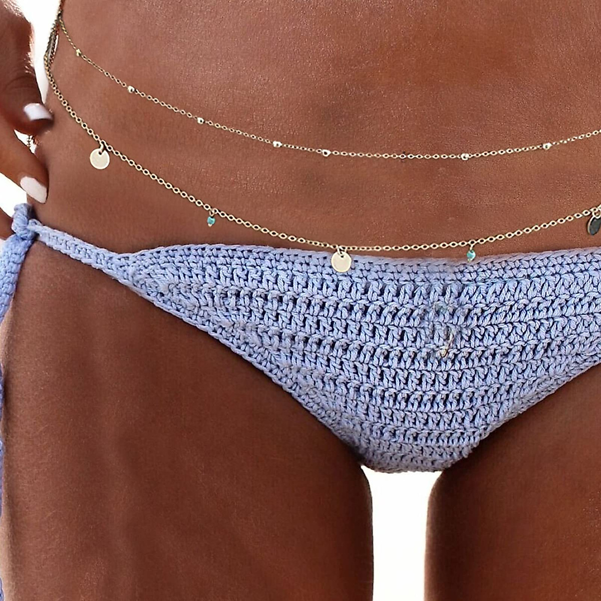Waist Chains for Women Layered Beaded Sexy Belly Bikini Body Chains Summer Beach Stomach Jewelry Chain (A-Gold)