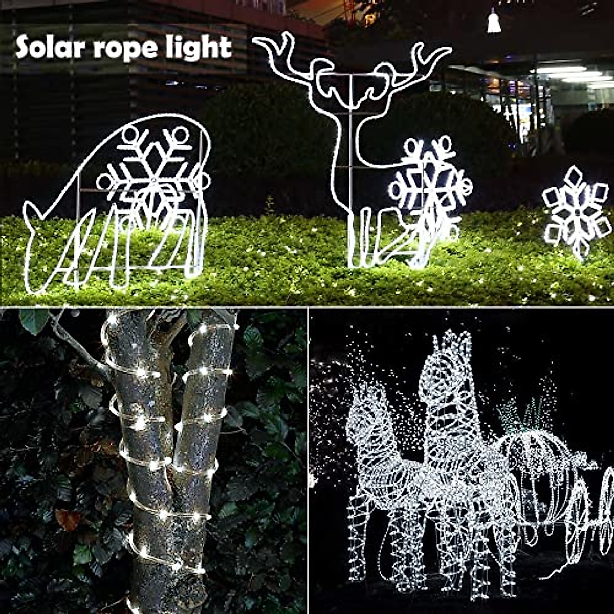 Solar Rope Lights, 66 Feet 200 LED 8 Modes Solar Rope String Lights Outdoor Fairy Lights Rope Waterproof Tube Lights with Solar Panel for Outdoor Indoor Home Decoration Garden Patio Parties