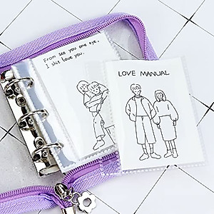 MultiBey Transparent Mini Binder 3 Ring, Glitter PVC Zipper Binder 3.7'' x 5.2'' for Cards Photos with 20 Card Slots (Purple)