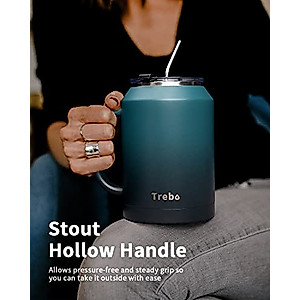 Trebo 50 oz Mug Tumbler with Handle, Stainless Steel Coffee Cup with 2 Lids and 2 Straws,Double Wall Vacuum Insulated Large Bottle,Reusable Flask Keeps Cold for 36 Hrs/Hot for 24 Hrs,Blue Indigo/Black