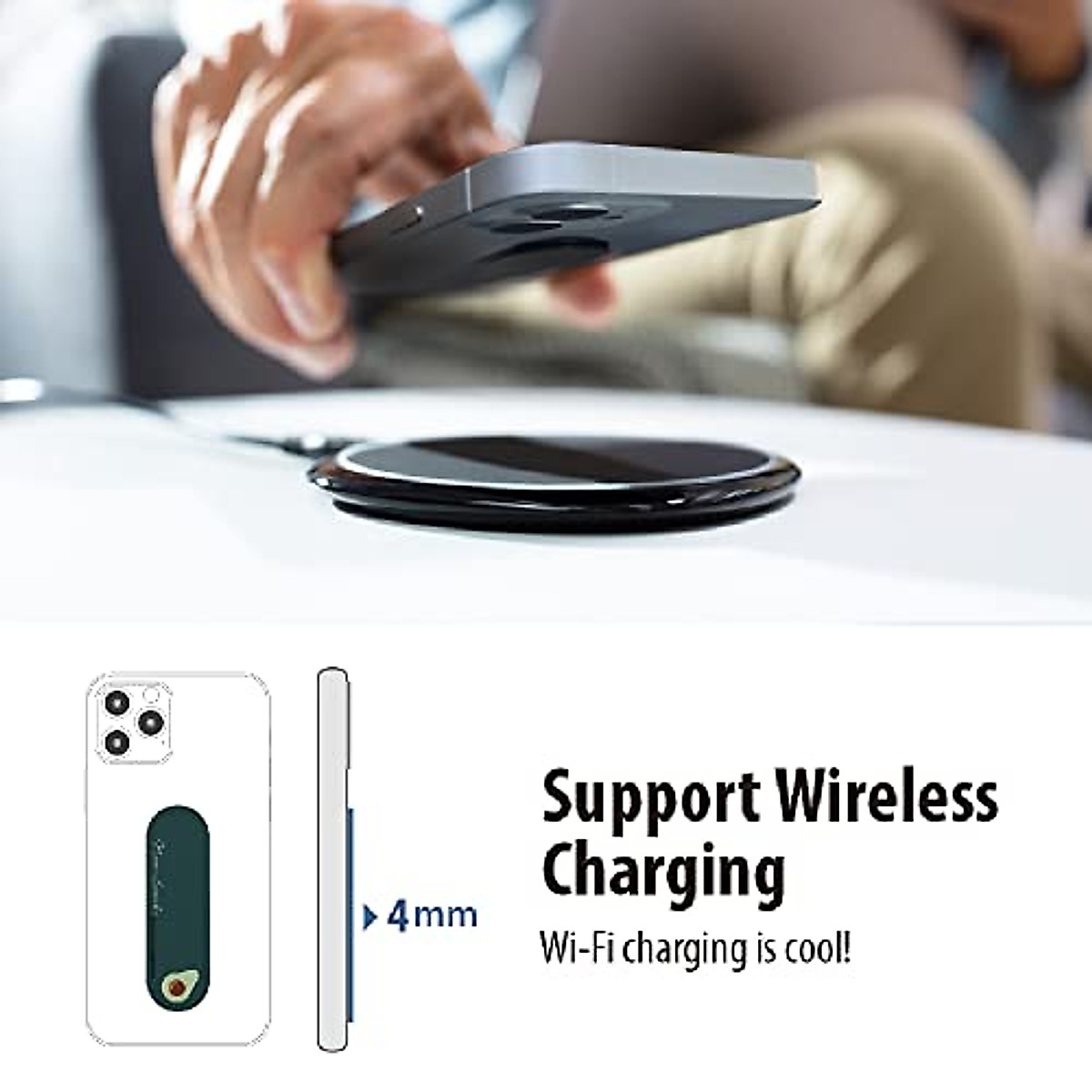 Momostick Flatstick, Cell Phone Finger Grip Strap Holder for Hand, Cell Phone Stand, New Slim Finger Loop Selfie Grip Compatible with Most Smartphones - Avocado