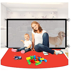 Dog Magic Gate, Mesh Pet Gates for Dogs，Adjustable Zip Design Portable Folding Safety Gate，70.9"/43.3"/27.6" Easy Install Anywhere