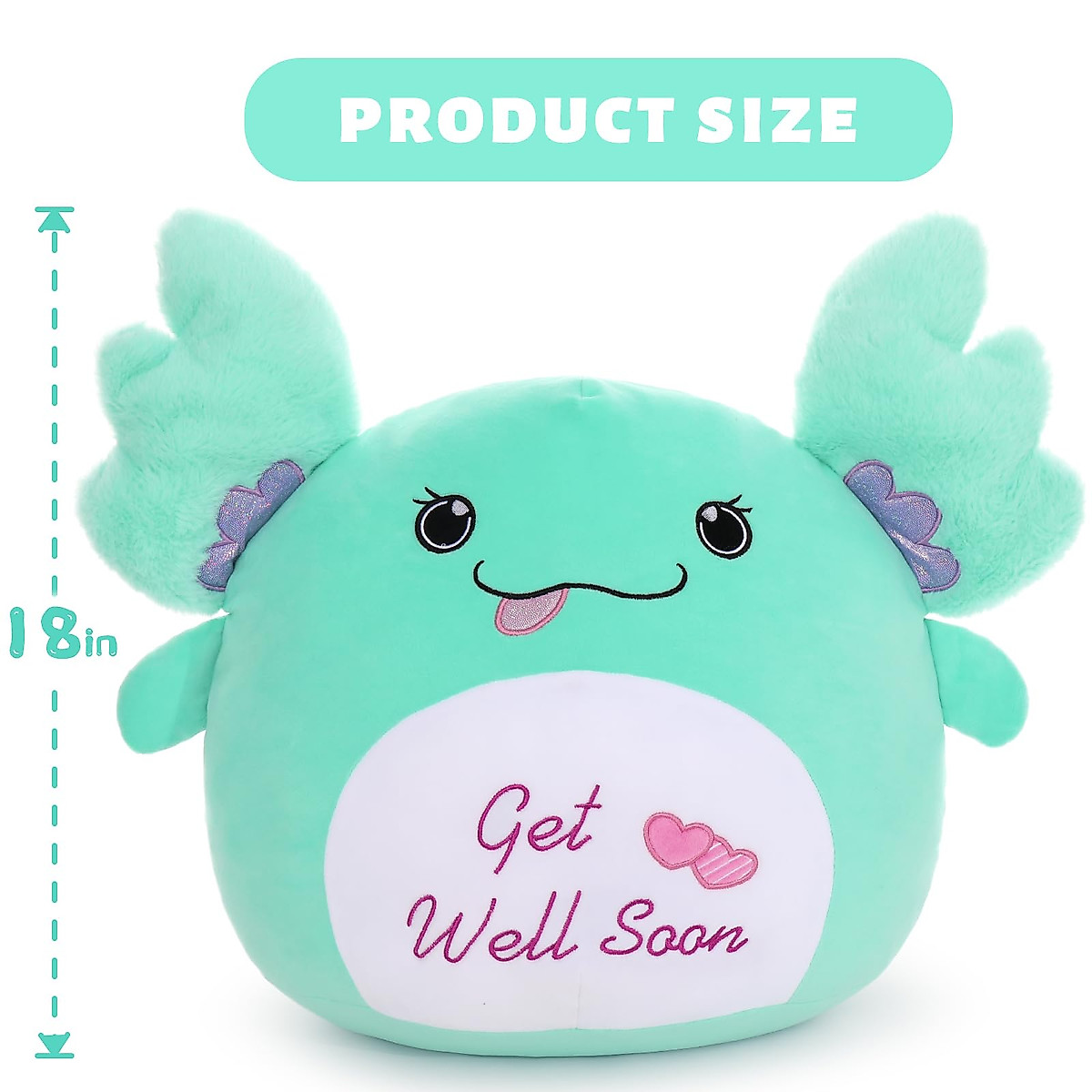 BENINY 18" Get Well Soon Axolotl Plush Pillow - Get Well Soon Axolotl Stuffed Animal - Plush Toy Gifts for Women - Feel Better Gifts for Kids Women