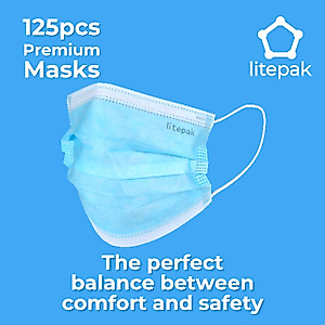 Litepak 125-Pack Disposable Face Mask Premium Comfort Earloops with Dispenser Box