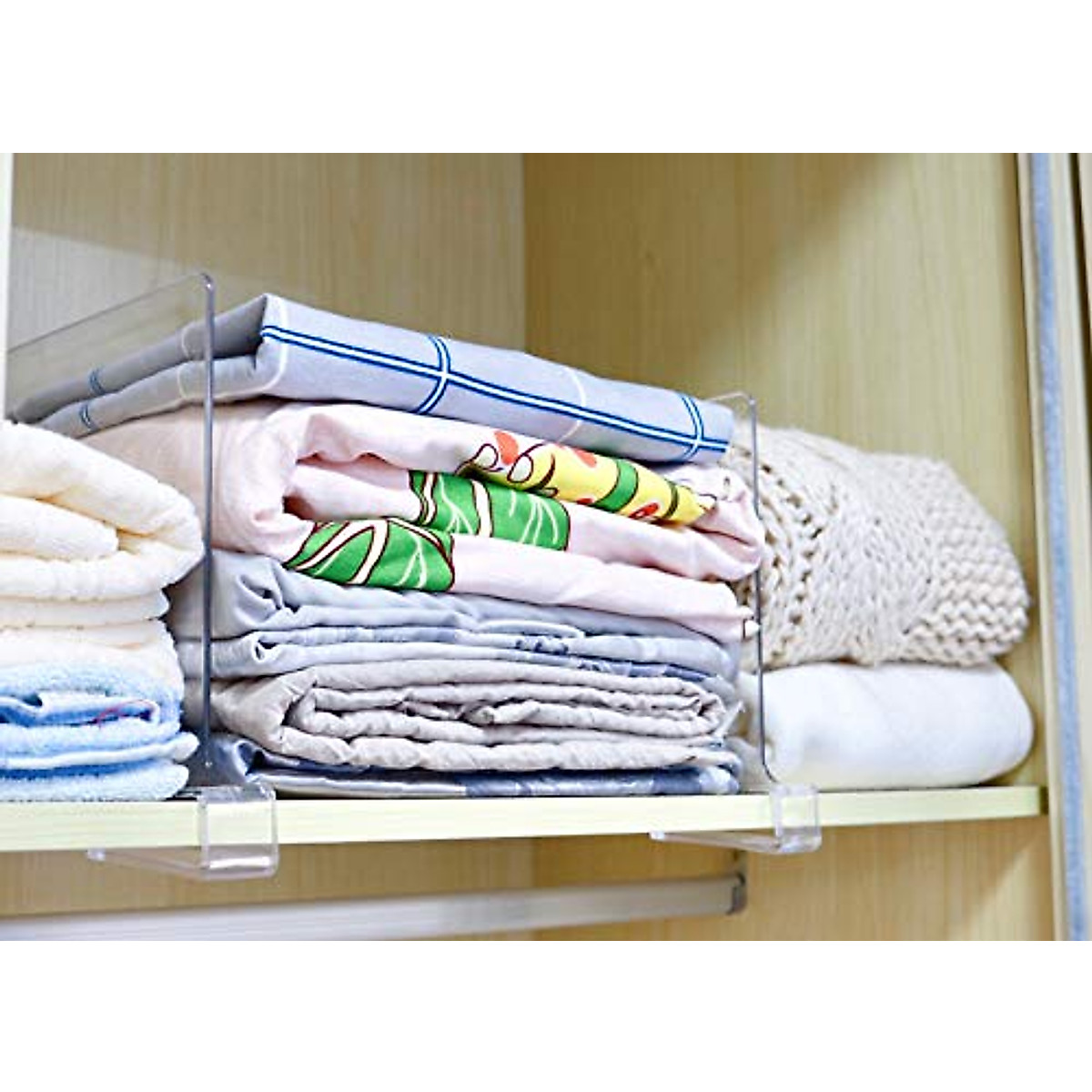 CY craft Acrylic Shelf Dividers for Closets,Wood Shelf Dividers, 4 PCS Clear Shelf Separators,Perfect for Clothes Organizer and Bedroom Kitchen Cabinets Shelf Storage and Organization