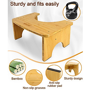 Squat Toilet Stool for Adults,Bamboo Poop Stool for Bathroom Sturdy and fits Easily,Waterproof and Non Slip Squat Stool Adult Bamboo Toilet Stool, 450 lbs Capability(7" Natural Color)