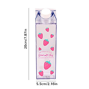 Milk Carton Water Bottle 17oz (500mL) Plastic Clear Square, No BPA Leakproof Portable Reusable Milk Carton Shaped Juice Bottle Perfect for Fitness Gym Camping Sports