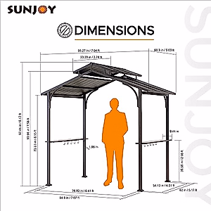 Sunjoy Grill Gazebo 5 ft. x 8 ft. Brown Steel Frame Double Tiered Hardtop Gazebo with Ceiling Hook and Bar Shelves