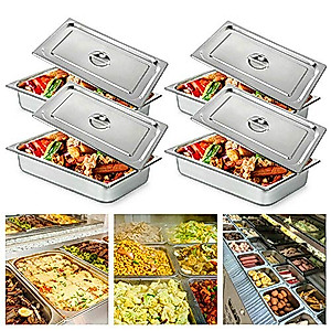 MEDEIYIBI Table Pan 4 PCS Stainless Steel Steam Pans with Lids 4 in deep Food Prep Pan Commercial Integrated Design Hotel Pan for Buffet Food Service Catering Kitchen Daily Use 20x 12 x 4 in