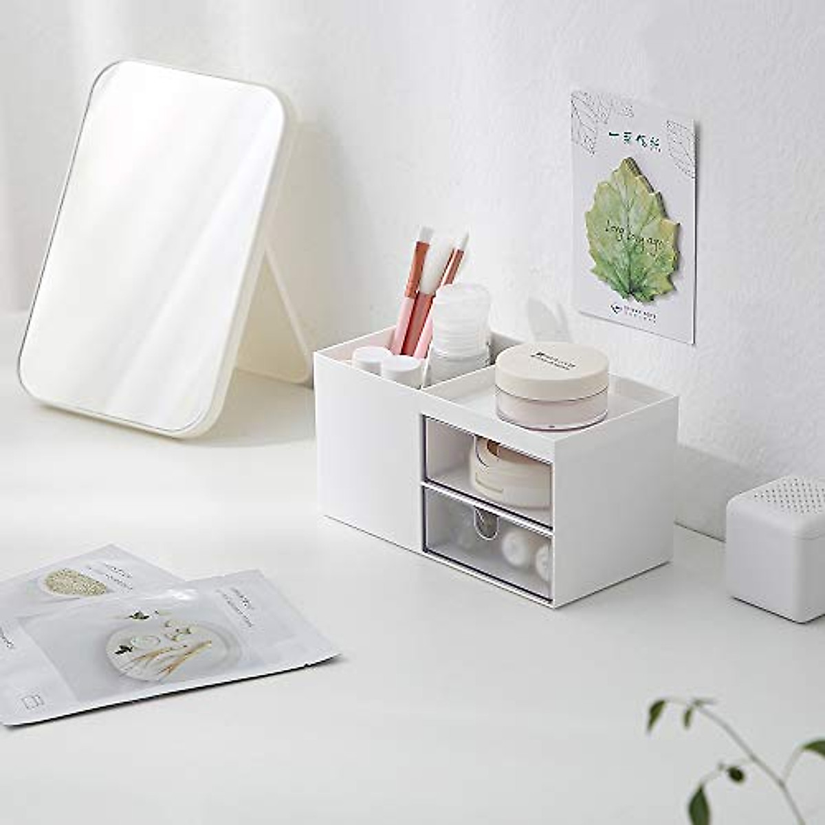 YOSCO Desktop Storage Organizer Mini Box for Office Supplies Container Pen Holder for Desk Cute Pencil Cup Pot Makeup Brush Holder (White)