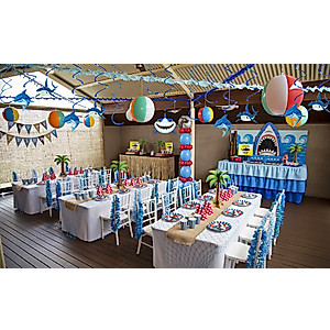 Shark Party Supplies Hanging Swirls Kids Birthday Decorations for Shark Sea Themed Splash Ceiling Foil Ornaments (30 PCS)