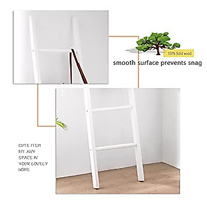 FUIN 6ft Wooden White Blanket Ladder Living Room Decorative Wall Leaning Farmhouse Quilt Display Holder Rustic Wood Towel Rack for Bathroom