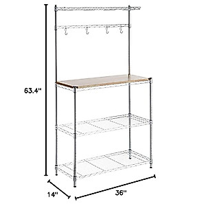 Amazon Basics 3 Tier Kitchen Storage Baker's Rack With Removeable Top, Wood/Chrome, 14" D x 36" W x 63.4" H