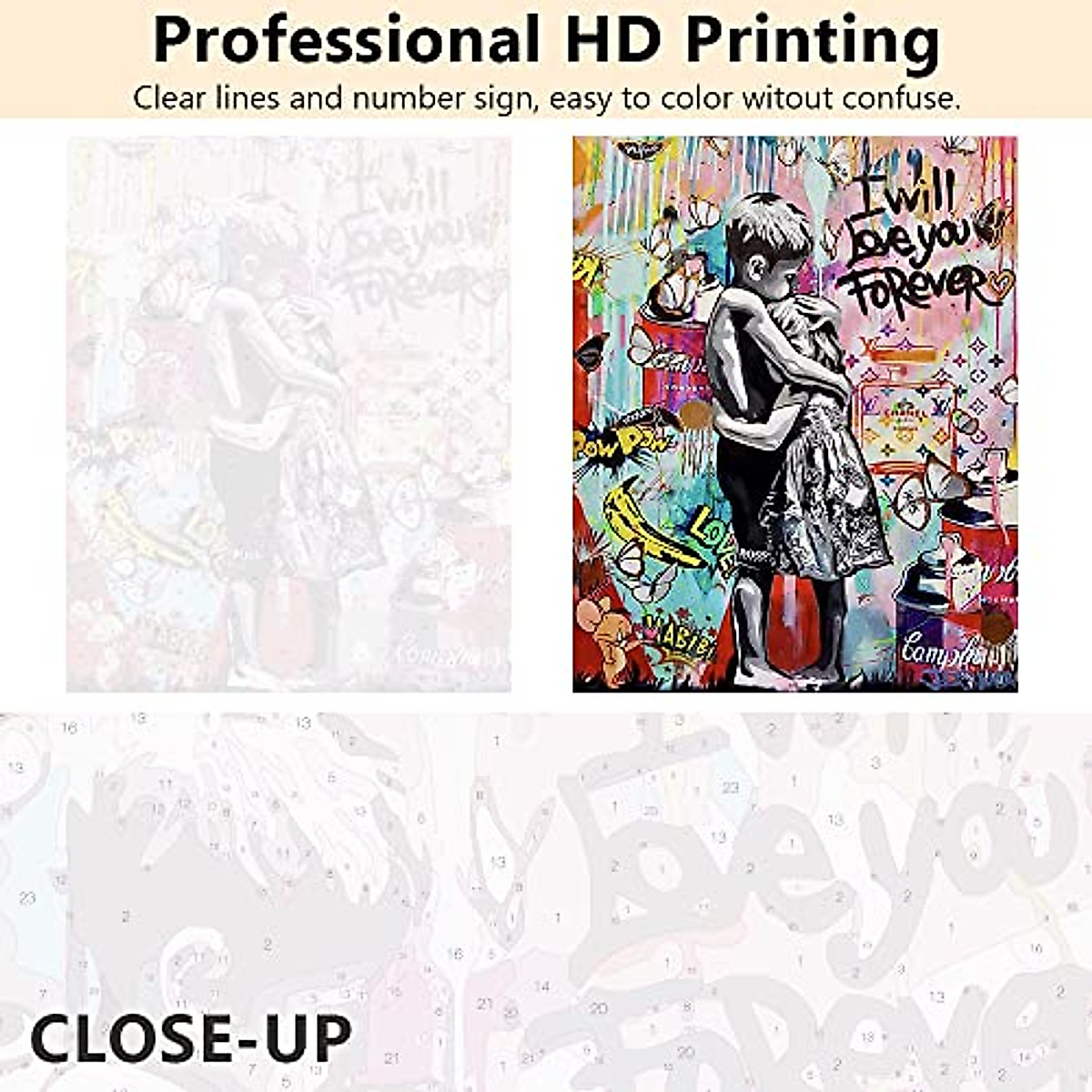 Graffiti Little Boy and Girl Paint by Numbers for Adults Modern Art Figure Street Painting by Numbers for Adults Beginner Acrylic Oil Painting Set Bohemian Style Girl Wall Decoration-16x20 Inch