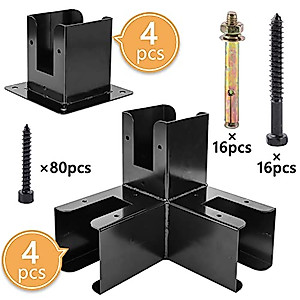 Stainless Steel Woodwork Pergola Kit - 3-Way Right Angle Corner Bracket 4x4 Metal Pergola Brackets DIY KIT - Gazebo Wood Kit Post Base Bracket Anchors Supplied by IWONGO