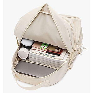 Large Capacity Travel Aesthetic Laptop bag for Men Women college student Backpack computer casual day pack (Cream)