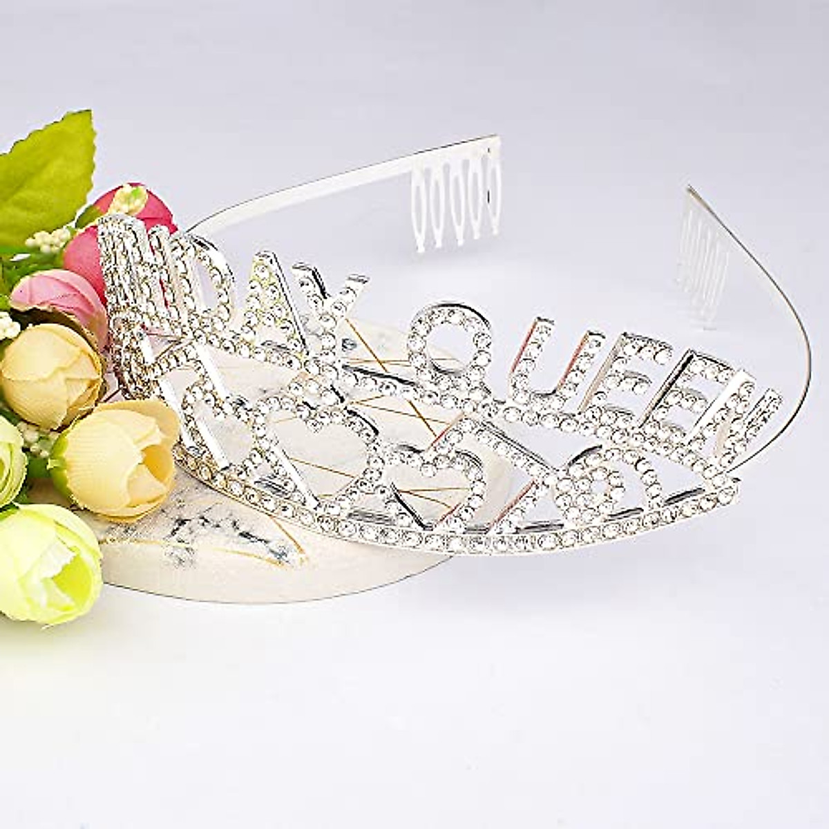 AOPRIE Birthday Tiara for Women Silver Birthday Queen Headband Happy Birthday Tiara and Crown for Women Rhinestone Crystal Decor
