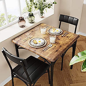 GAOMON Dining Table Set for 2, Kitchen Table and Chairs for 2 with Upholstered Chairs, 3 Piece Dining Room Table Set, Square Kitchen Table Set for Small Space, Apartment, Studio, Rustic Brown