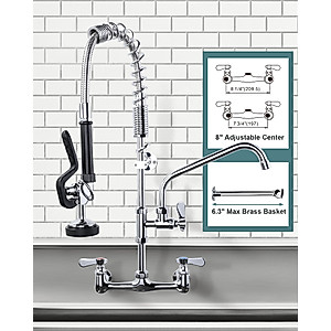 Commercial Sink Faucet with Sprayer: ALEASHA 25 Inches Commercial Kitchen Faucet Chrome with 8 Inches Adjustable Center, 9.6 Inches Swivel Spout for Restaurant Industrial Kitchen