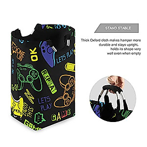 Ollabaky Collapsible Gamepad Laundry Basket, Large Foldable Easy to Carry Gaming Joysticks Laundry Hamper Bag Clothes Basket Laundry Bin Organizer for College Dorms, Laundry Room, Bedroom, Bathroom